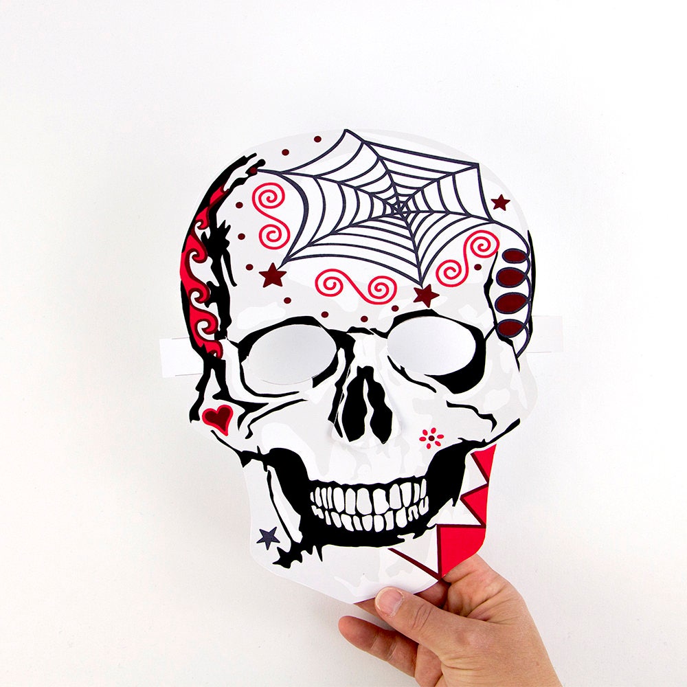Paper Craft Halloween Skull Mask Day of the Dead Día De - Etsy