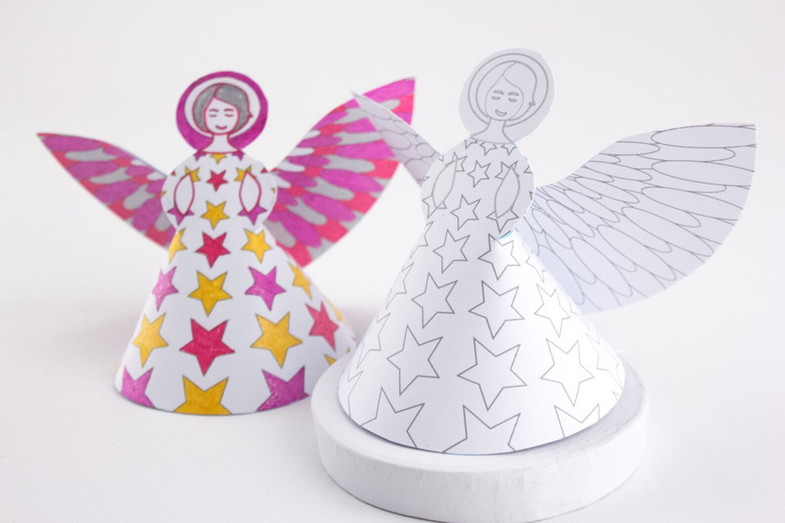 Christmas Ornament Decorations, 2 Angels Pdf File, Angel Decor to Color ...