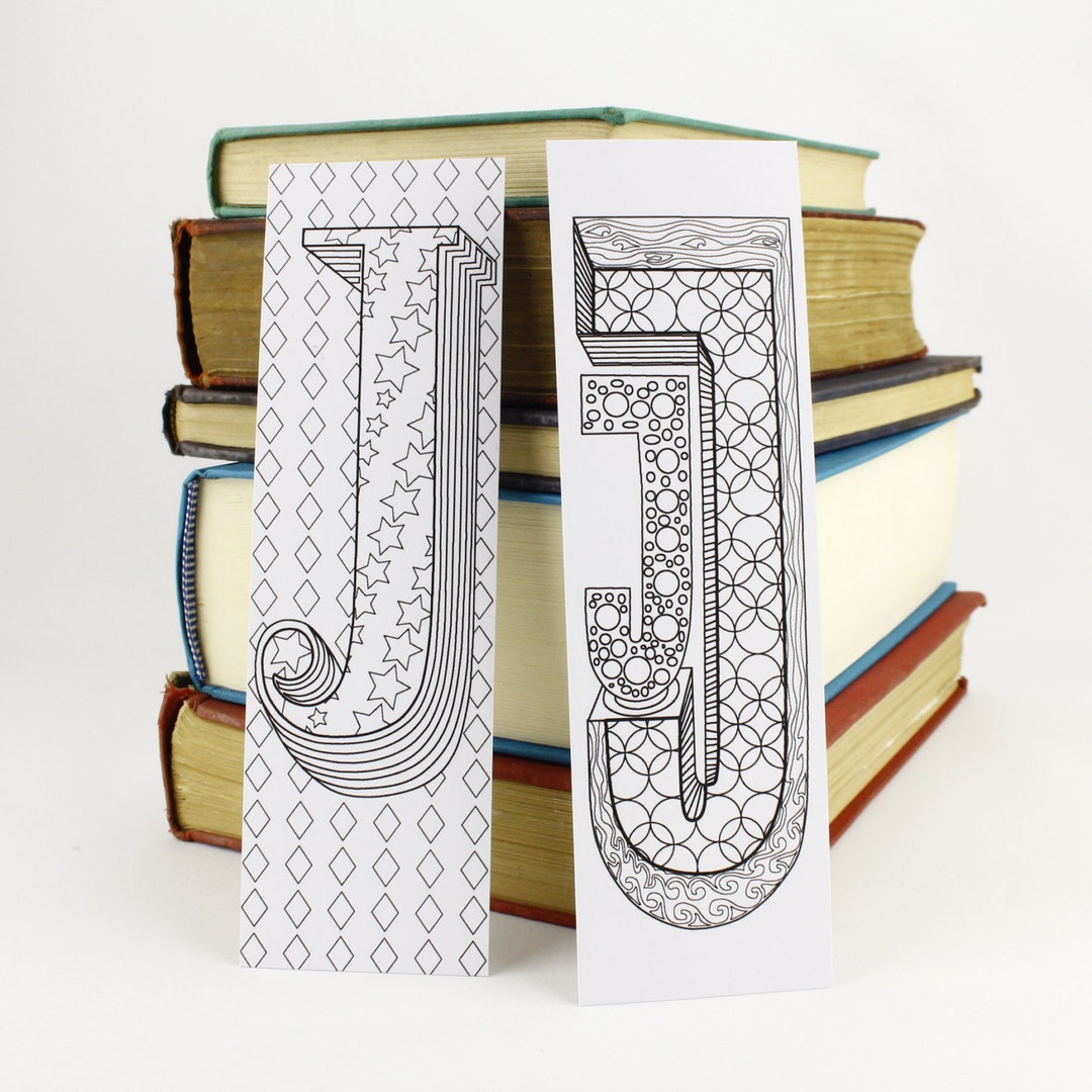J Bookmarks to Colour In, 2 X J Letter Design to Download Digital Pdf ...
