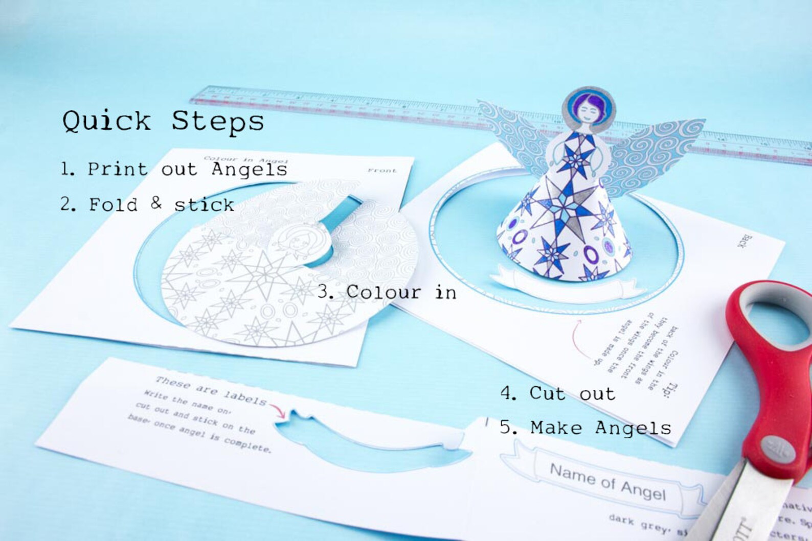 Paper Christmas Angel Ornament 2 Angels to Colour In, Pdf File Download ...