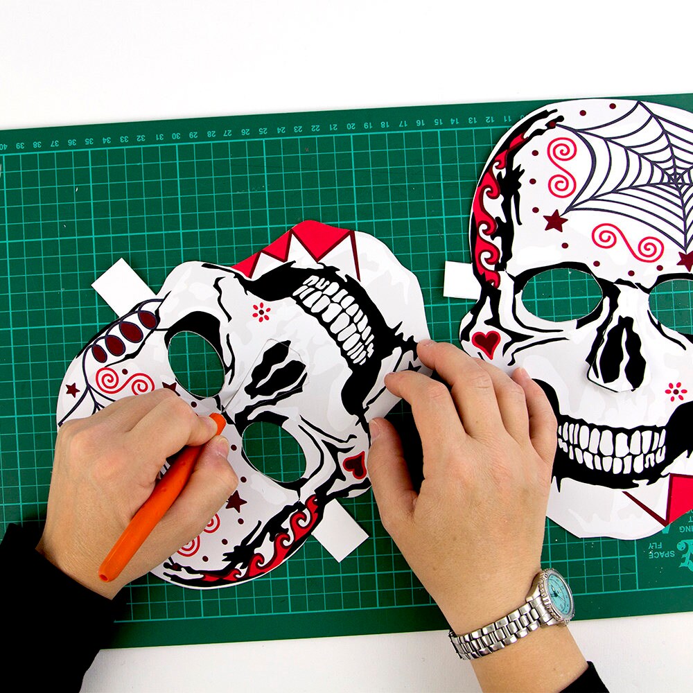 Paper Craft Halloween Skull Mask Day of the Dead Día De - Etsy