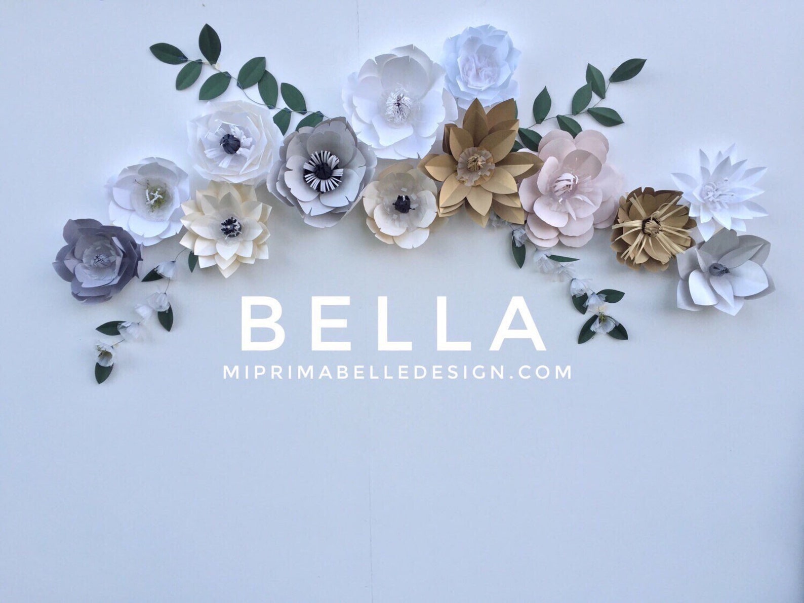 Cream White and Gold Floral Wall, Gray White and Blush Photo Backdrop ...