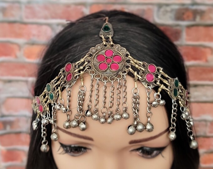 Hot Pink Tribal Forehead Band,belly Dance Jewelry,gypsy Headdress,head ...