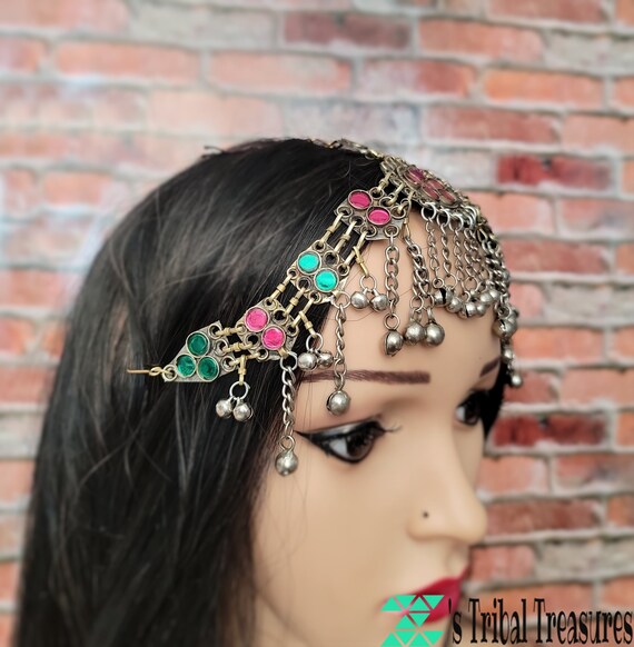 Hot Pink Tribal Forehead Band,Belly Dance Jewelry,Gyp… - Gem
