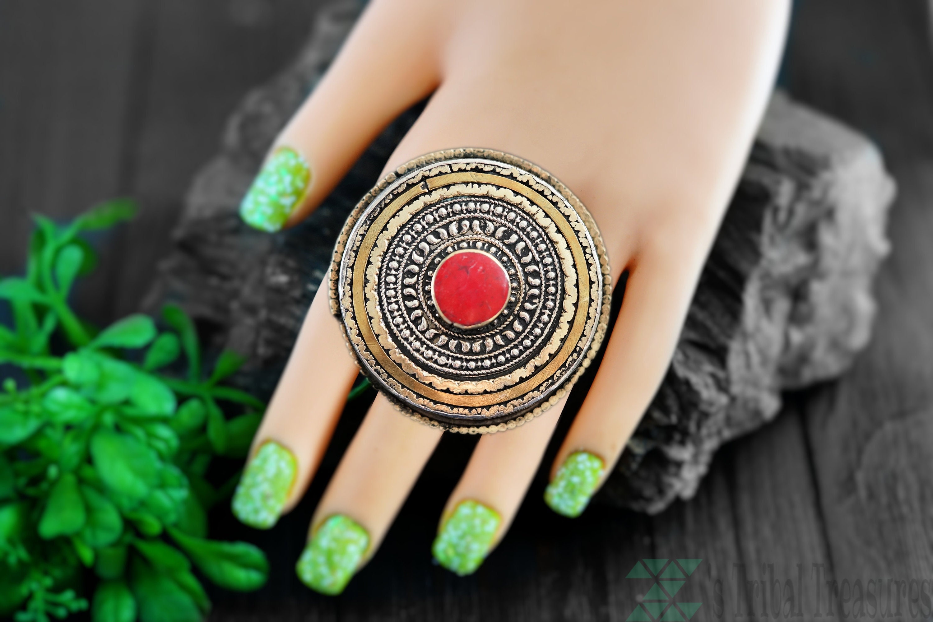 Afghan Red Howlite Stone Ringbohemian Jewelrykuchi - Etsy