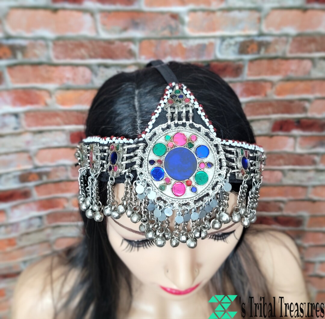 Dark Blue Tribal Forehead Band,belly Dance Jewelry,gypsy Headdress,head ...