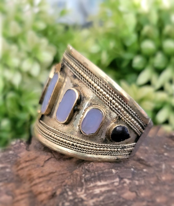 Purple enamel stones Afghan cuff,Wide cuff bracelet,K… - Gem