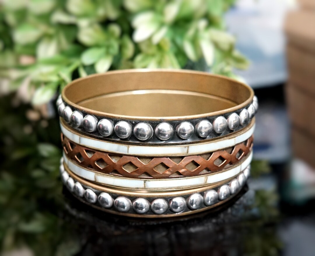 Abalone Shell Bangle,indian Brass Bangle,stackable Bangle,vintage ...