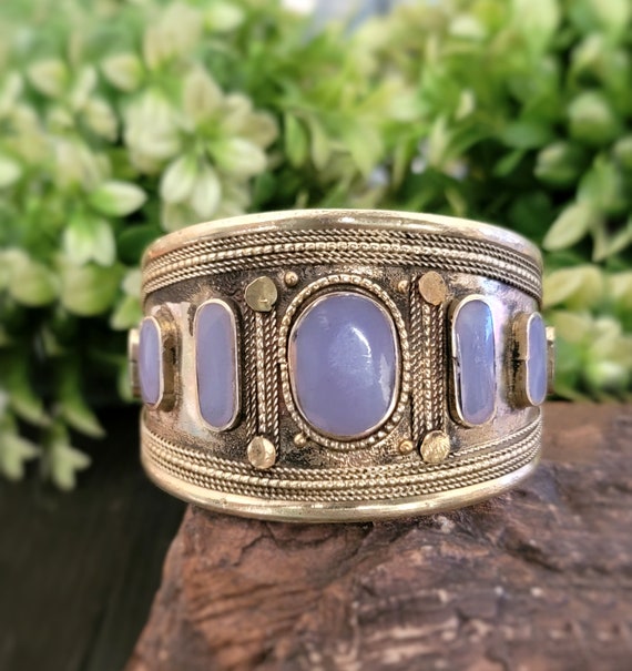 Purple enamel stones Afghan cuff,Wide cuff bracelet,K… - Gem