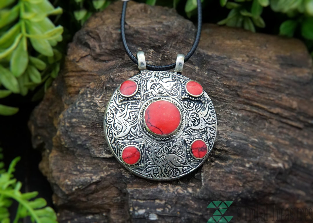 Red Howlite Stone Pendant,afghan Pendant,gypsy Red Pendant,red Jewelry ...