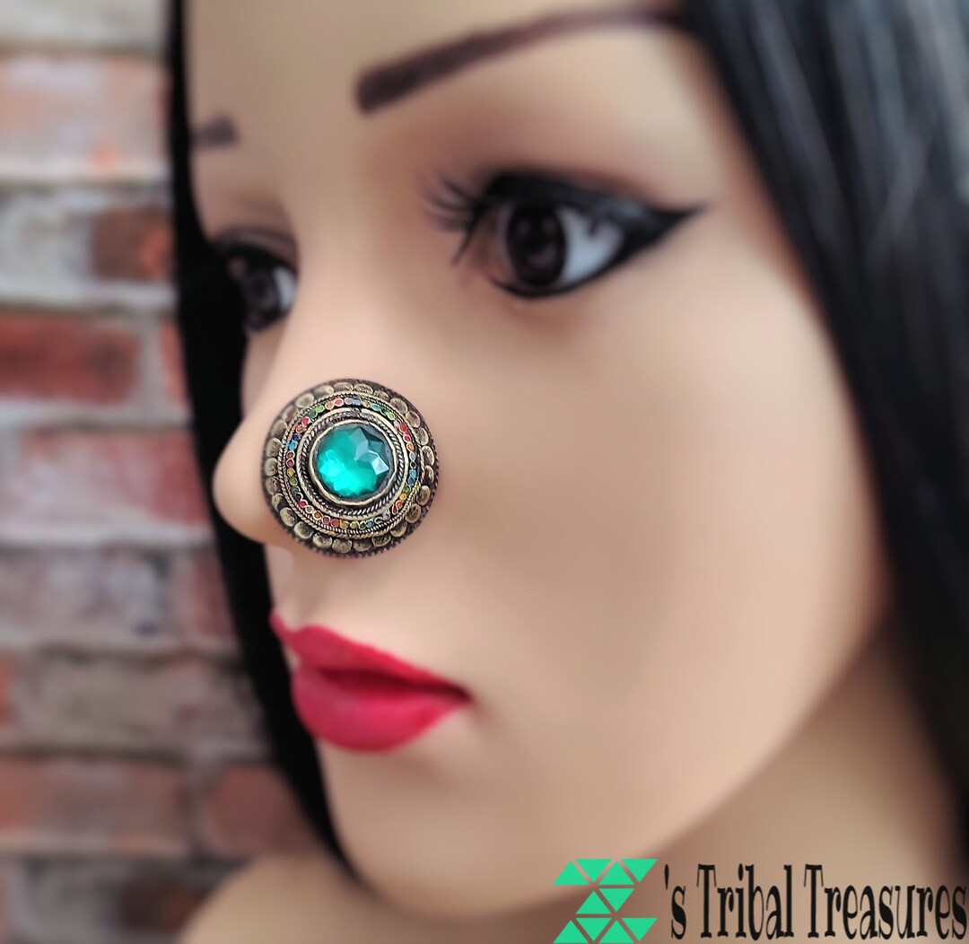 Afghan Nose Stud,brass Nose Stud,l Shape Nose Pin,nose Ring,red Stone ...