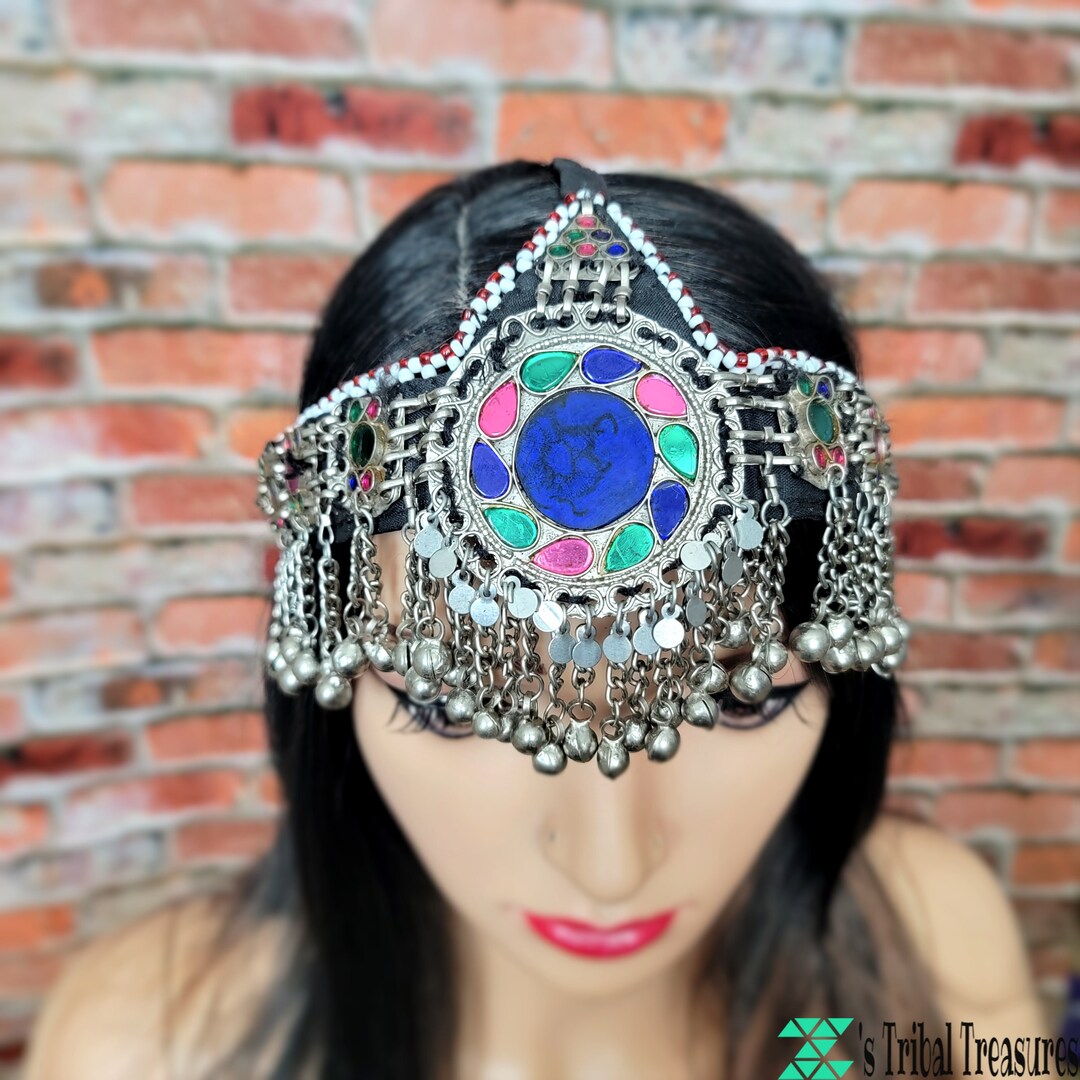 Blue Tribal Forehead Band,belly Dance Jewelry,gypsy Headdress,head ...