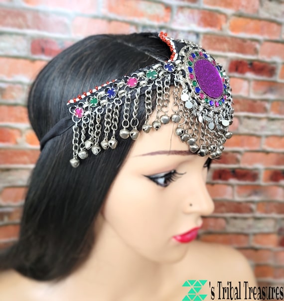 Purple Tribal Forehead Band,Belly Dance Jewelry,Gypsy… - Gem