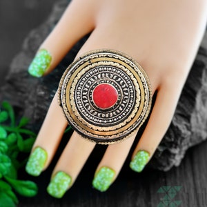 Afghan Red Howlite Stone Ringbohemian Jewelrykuchi | Etsy