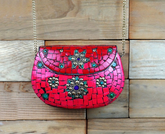 Beautiful clutch,Metal clutch,India inspired metal Ku… - Gem