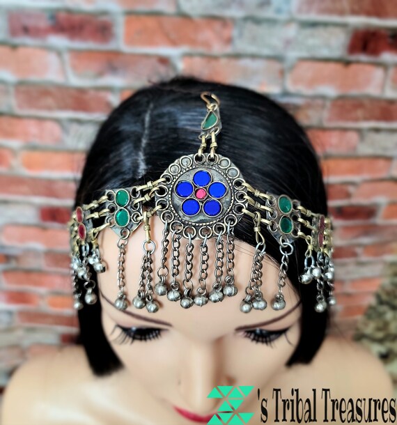 Blue Tribal Forehead Band,Belly Dance Jewelry,Gypsy H… - Gem