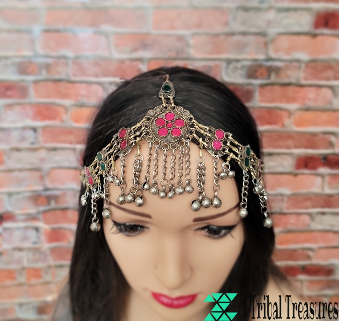 Hot Pink Tribal Forehead Band,belly Dance Jewelry,gypsy Headdress,head ...