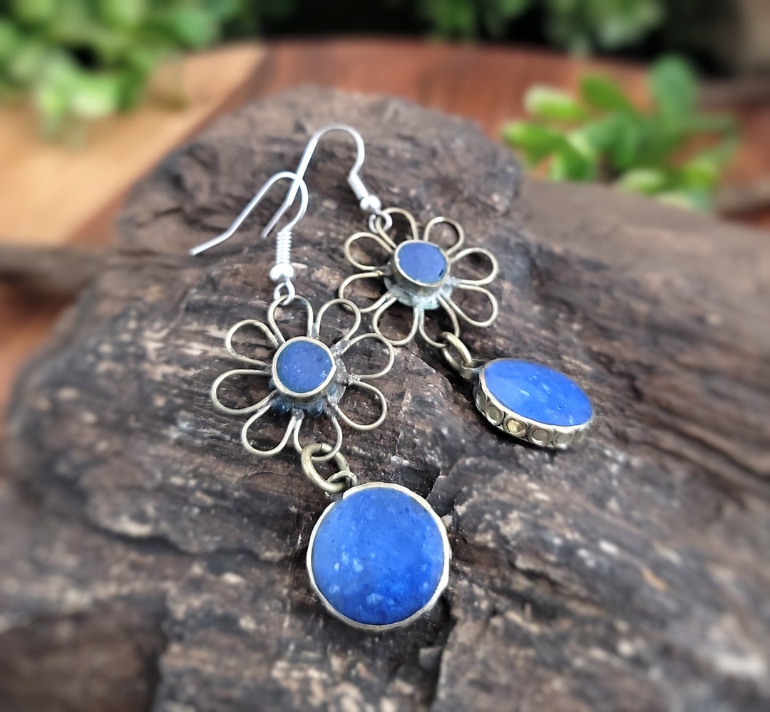 Lapis Flower Earring,gypsy Earring,blue Earring,lapis Earring,blue Boho ...