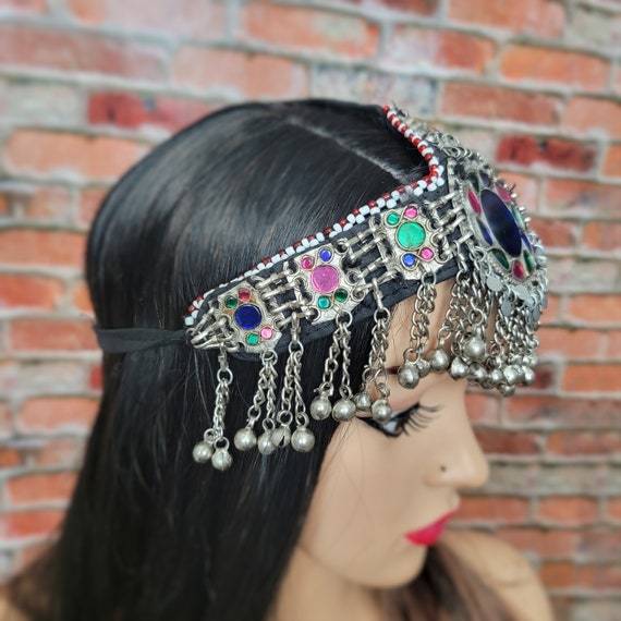 Blue Tribal Forehead Band,Belly Dance Jewelry,Gypsy H… - Gem