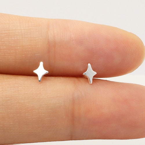 Tiny Sparkle Star Earrings Sterling Silver Small Stud - Etsy