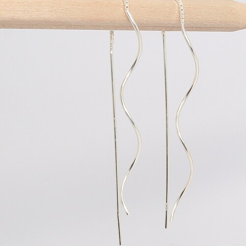 Open Circle Tiny Bar Sterling Silver Threader Earrings - Etsy