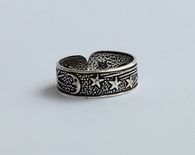 Silver Star Moon and Sun Toe Rings, Tribal Toe Ring, Sterling Silver ...