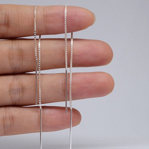 Open Circle Tiny Bar Sterling Silver Threader Earrings - Etsy