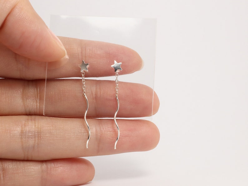 Tiny Star Twisted Bar Sterling Silver Threader Earrings - Etsy