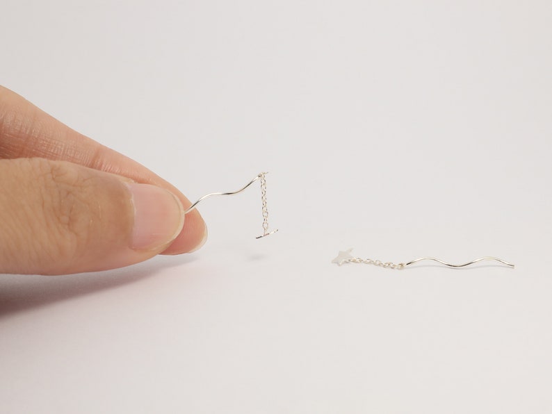 Tiny Star Twisted Bar Sterling Silver Threader Earrings - Etsy