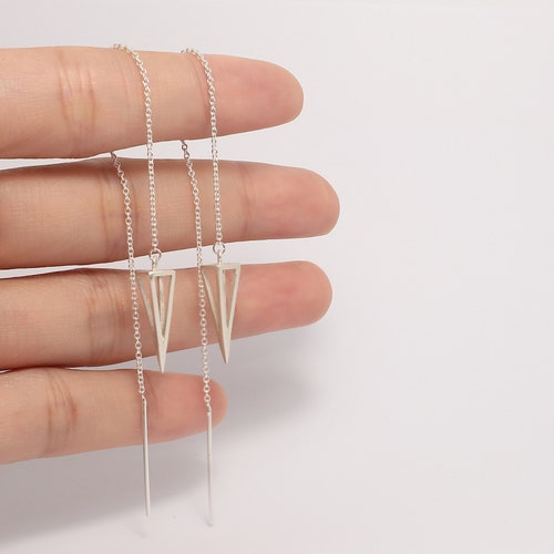 Open Circle Tiny Bar Sterling Silver Threader Earrings - Etsy