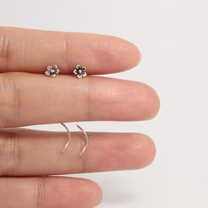 Tiny Flower Twisted Bar Sterling Silver Threader Earrings - Etsy