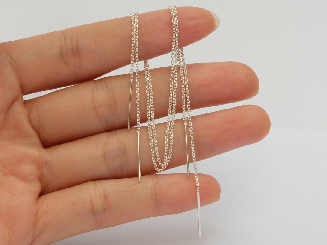 Sterling Silver Chain Threader Earrings: Long Dangle Style - Etsy