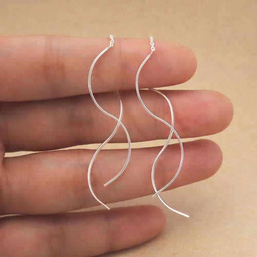 Open Circle Tiny Bar Sterling Silver Threader Earrings - Etsy