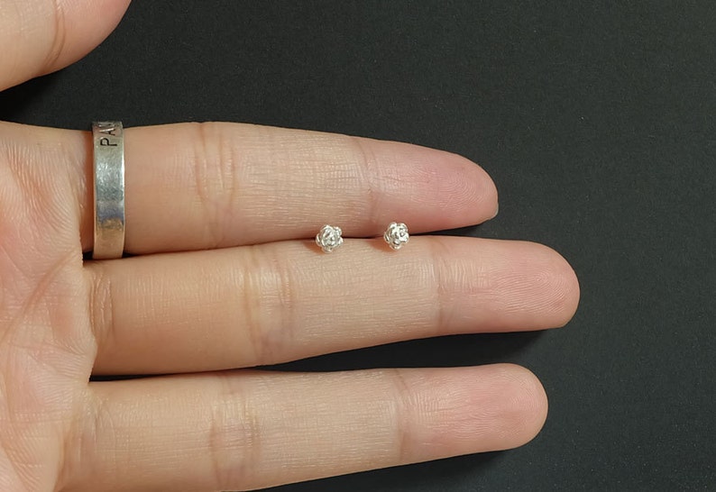 Tiny Rose Sterling Silver Stud Earrings Minimal Earring Tiny | Etsy