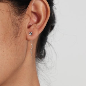 Tiny Flower Twisted Bar Sterling Silver Threader Earrings - Etsy