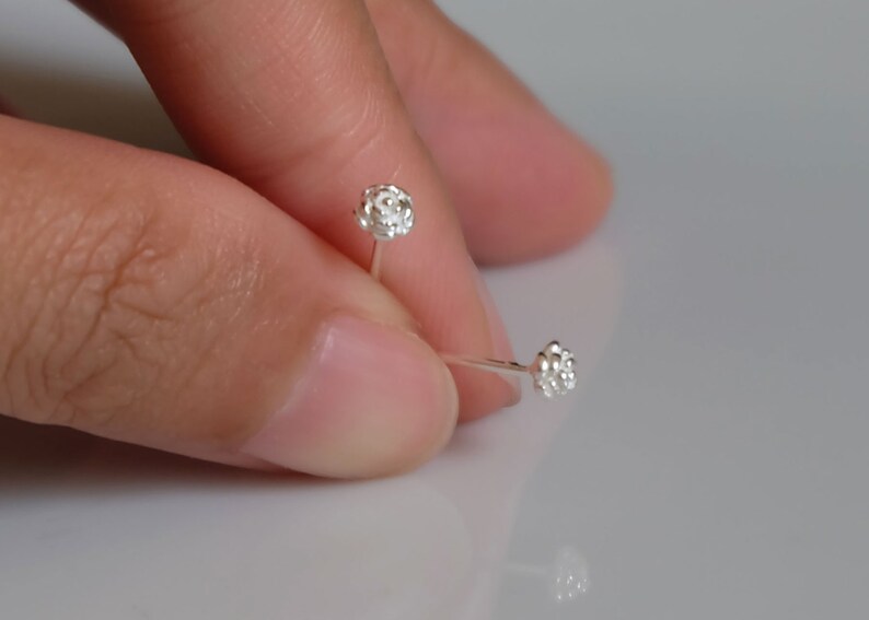 Tiny Rose Sterling Silver Stud Earrings Minimal Earring Tiny | Etsy