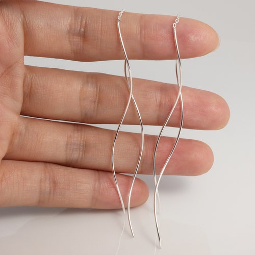 Open Circle Tiny Bar Sterling Silver Threader Earrings - Etsy