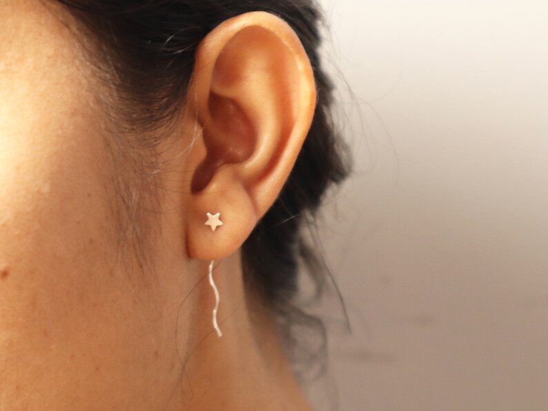 Tiny Star Twisted Bar Sterling Silver Threader Earrings - Etsy