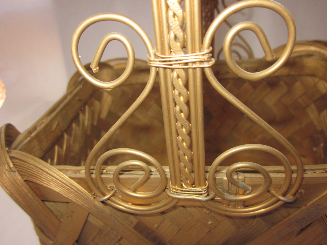 Gold Scrolled Metal and Wicker Basket, Ikebana Style - Etsy