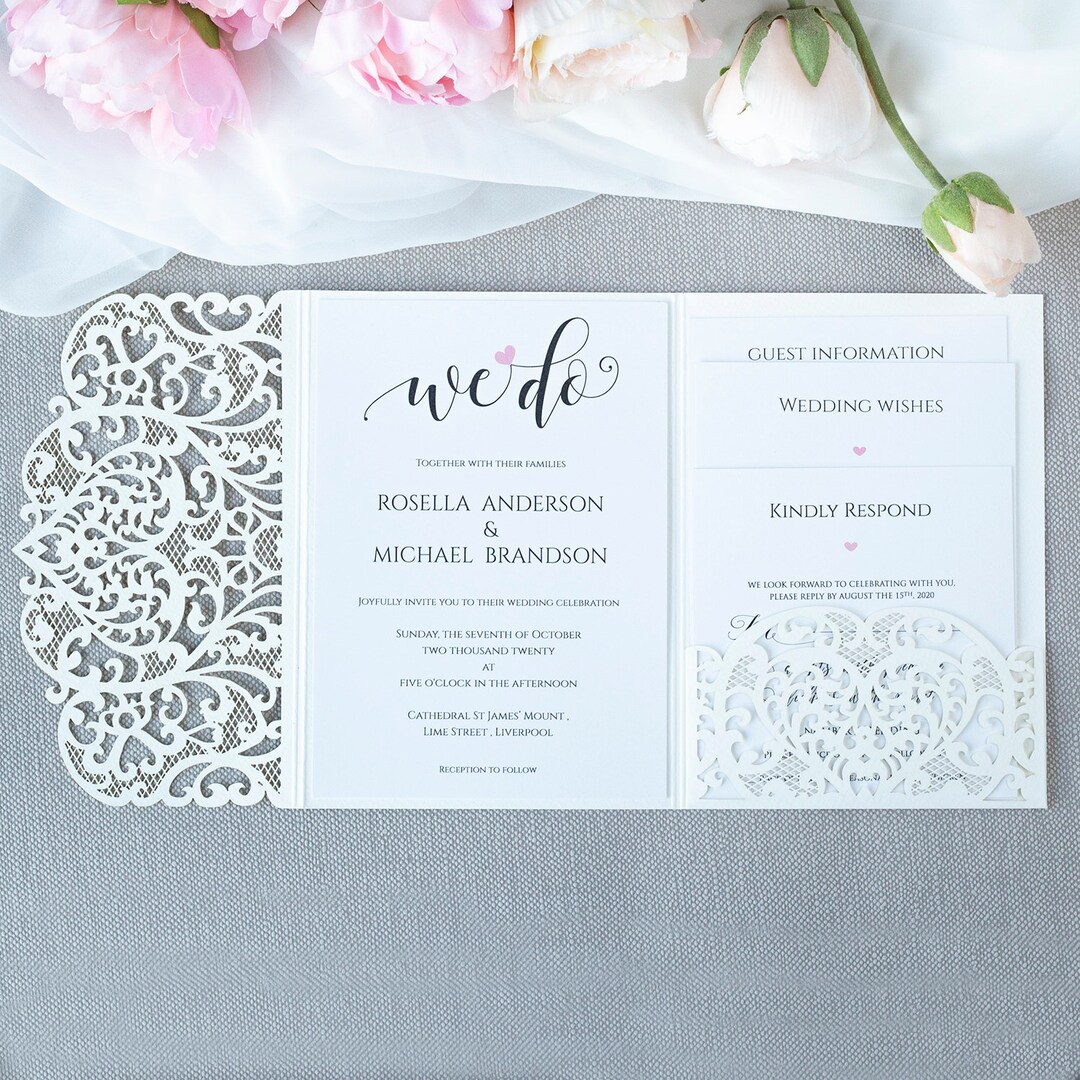 Luxury 4 Inserts Pocket Invitation, Laser Cut Pocket Invitation in Matt ...