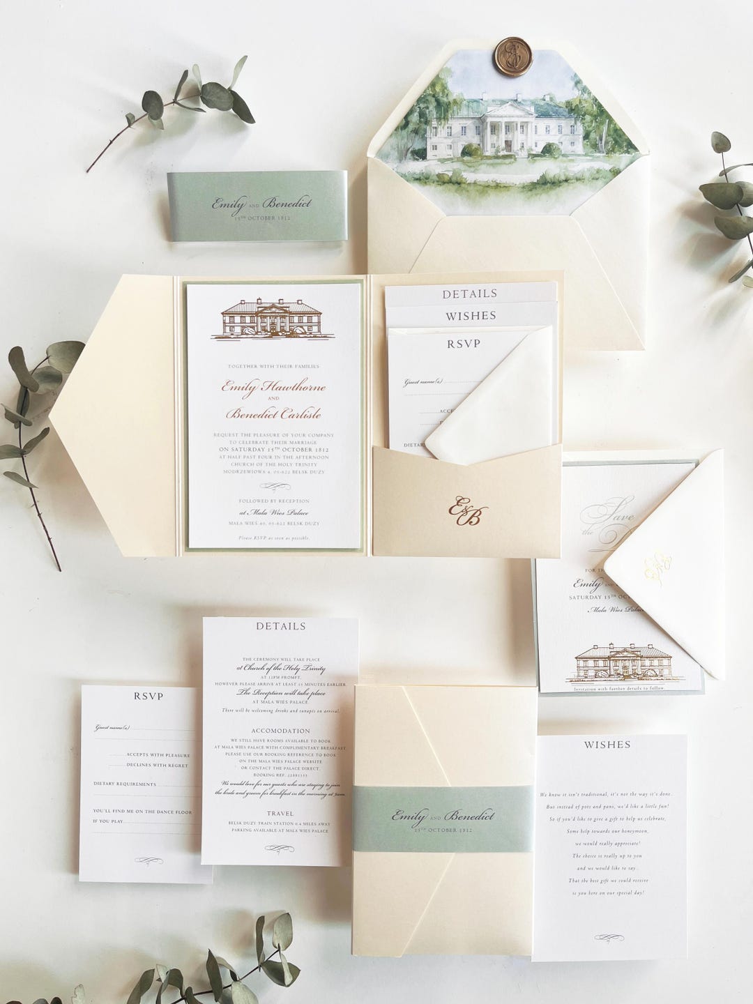 Wedding Venue Invitation Suite With Classic Tri-fold Pocket - Gold Foil ...