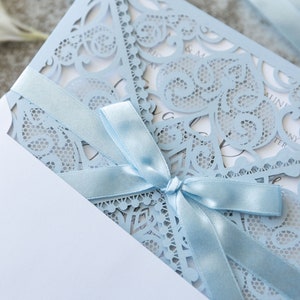 Light Blue Wedding Day Invitation, Laser Cut Wedding Cards + Envelope ...