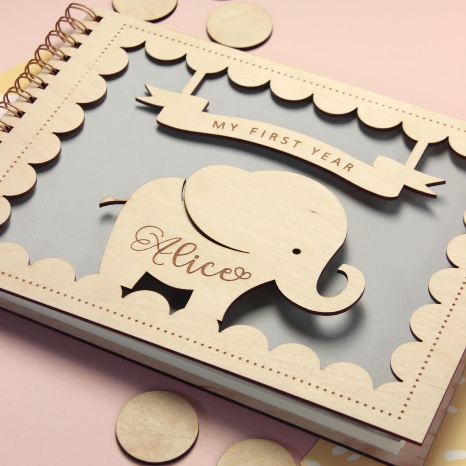 Personalized Wooden Baby Memory Book Photo Album With Animals | Etsy