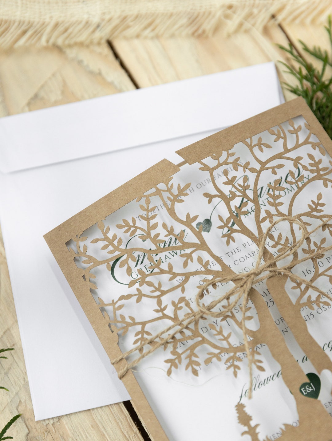 DIY Rustic Wedding,gatefold Invitation,laser Cut Tree,boho Invite,set ...