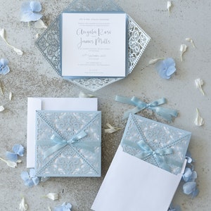Light Blue Wedding Day Invitation, Laser Cut Wedding Cards + Envelope ...