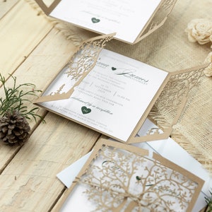DIY Rustic Wedding,gatefold Invitation,laser Cut Tree,boho Invite,set ...