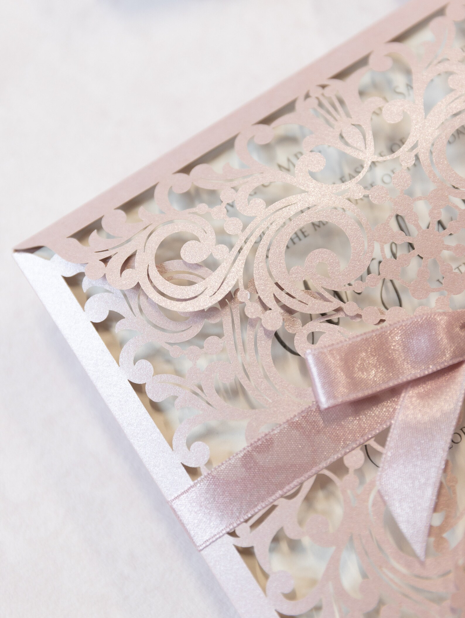 Laser Cut Invitation Beautiful Pink Misty Rose Metallic Laser Cut ...