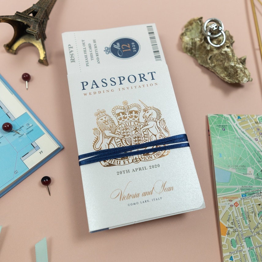Wedding Invitation Passport Luxury Gold Foil and Boarding Pass Invite ...