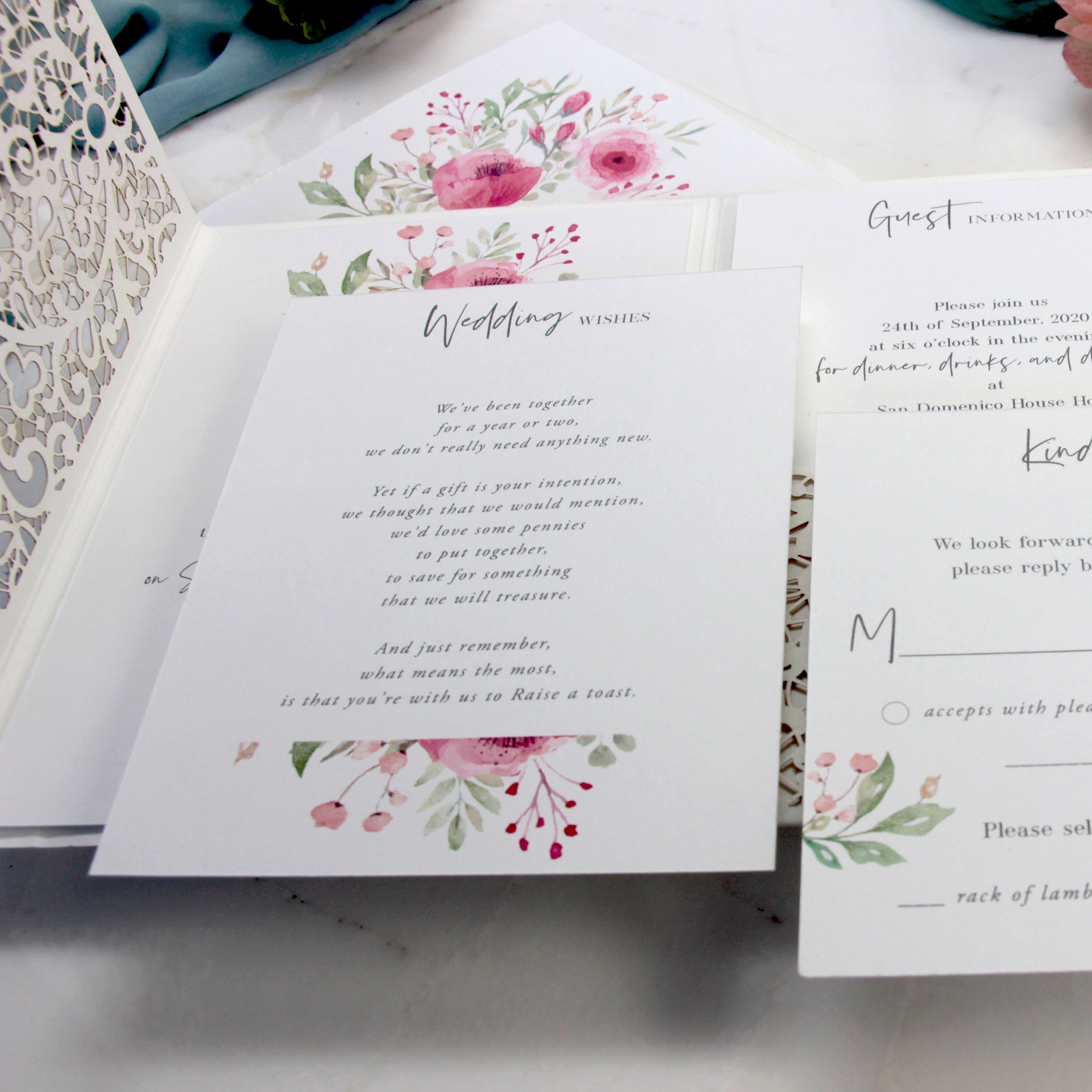Delicate & Romantic Ecru Wedding Pocket Personalised Laser Cut Wedding ...
