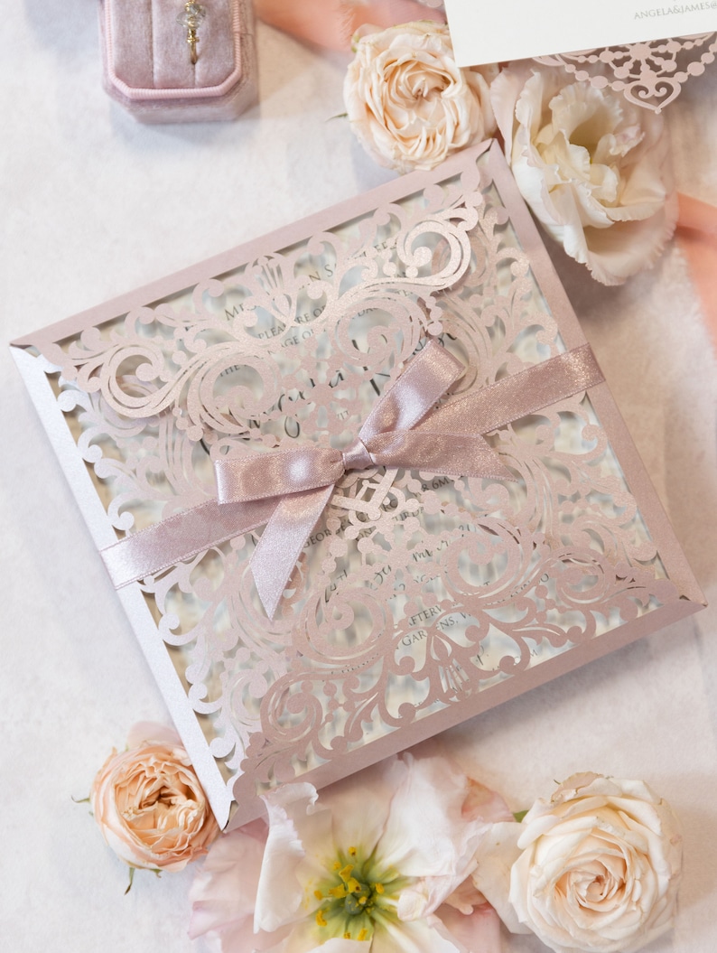 Laser Cut Invitation Beautiful Pink Misty Rose Metallic Laser Cut ...